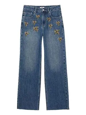Sandro Rhinestone-embellished Mid-rise Jeans - Blue Jean
