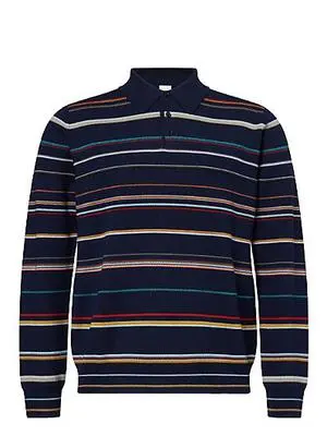 Paul Smith Striped Long-sleeve Wool Polo Shirt - Navy
