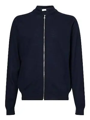 John Smedley Textured Crewneck Wool Cardigan - Midnight