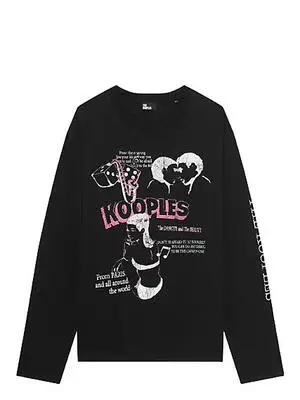 The Kooples Graphic-print Long-sleeve Cotton T-shirt - Black Washed