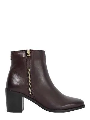 DUNE Leather Heeled Ankle Boots - Burgundy Leather