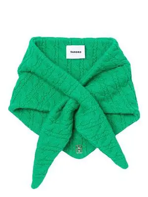 Sandro Cable-knit Wool And Cashmere-blend Bandana - Green