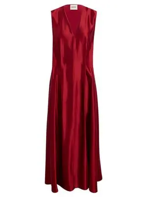 Khaite Syd Sleeveless Satin Maxi Dress - Crimson