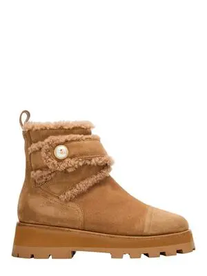 JIMMY CHOO Suede And Shearling Ankle Boots - Toffee