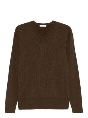 THE ROW Cashmere Blend V-neck Sweater - Brown