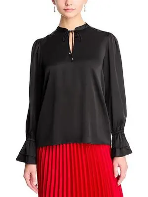 T Tahari Split Neck Blouse Black