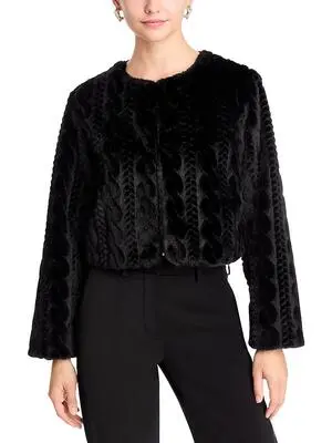 T Tahari Crewneck Faux Fur Shrug - Black
