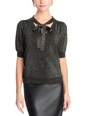 T Tahari Elbow Sleeve Metallic Top - Black/ Gold