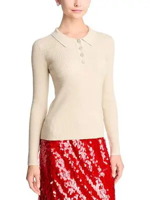 T Tahari Polo Collar Sweater Gilded Sand
