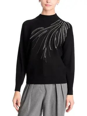 T Tahari Embellished Mock Neck Sweater - Black
