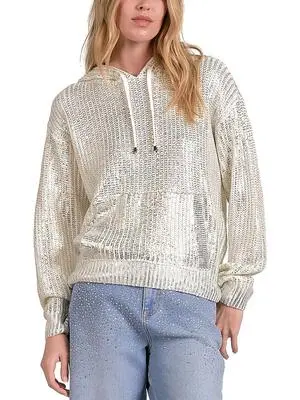 Elan Metallic Threaded Hoodie White