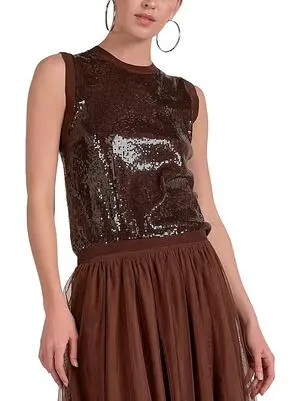 Elan Sequinned Tank Top - Dark Chocolate