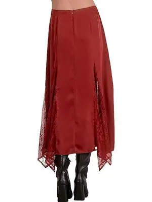 Elan Lace Trim Midi Skirt Rust