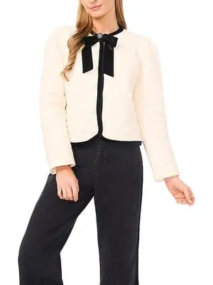 CECE DUPRAZ Quilted Bow Trim Jacket - New Ivory