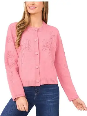 CECE DUPRAZ Floral Embroidery Cardigan Sweater - Rose