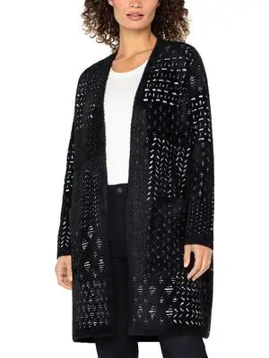 LIVERPOOL Open Front Patchwork Sweater Coat - Black/ White Patchwork