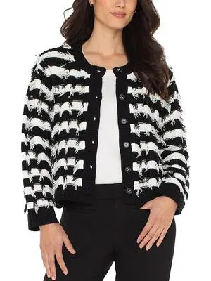 LIVERPOOL Fringe Trim Pullover - Black/ White Fringe