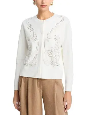 SIONI Embellished Snap Front Cardigan - Eggshell