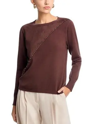 SIONI Faux Suede Crewneck Sweater - Chocolate