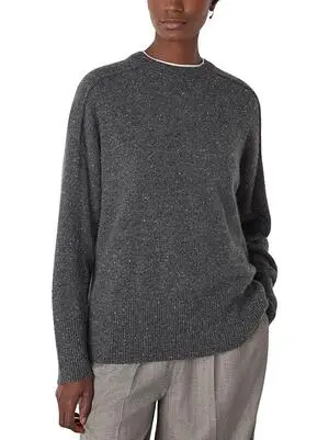 Whistles Cashmere Fleck Seam Neck Knit Sweater - Dark Grey