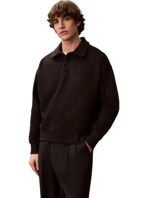 Calvin Klein French Terry Emblem Logo Polo Sweatshirt - Black