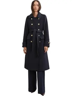 REISS Wool-blend Double-breasted Coat - Navy