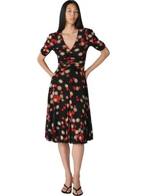 Diane Von Furstenberg Koren Reversible Dress - Ship Lights Black/seu Leop Big Sig Red