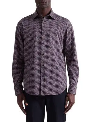 Bugatchi Jimmy Ooohcotton® Check Button-up Shirt - Mahogany
