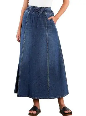 WASH LAB DENIM Tie Waist A-line Denim Maxi Skirt - Shark Blue
