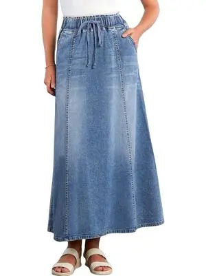 WASH LAB DENIM Tie Waist A-line Denim Maxi Skirt - Star Blue