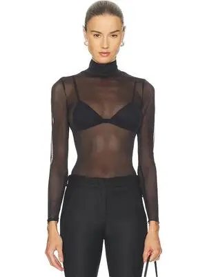 Commando Chic Mesh Long Sleeve Turtleneck - Black