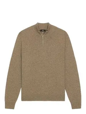 Theory Hilles Cashmere Quarter Zip Sweater - Dark Feather Melange