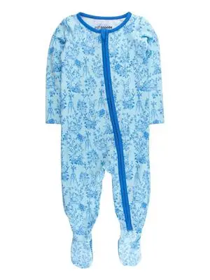 RUFFLEBUTTS Modal Blend One Piece Footie Pajamas - Blue Cottontail Toile