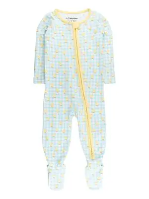 RUFFLEBUTTS Modal Blend One Piece Footie Pajamas - Chirping Chicks Gingham