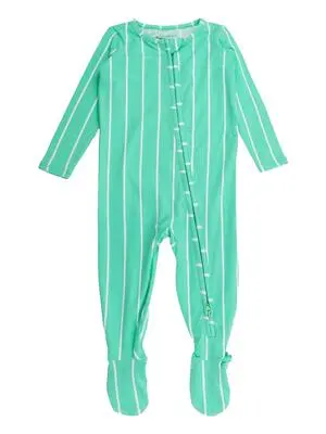 RUFFLEBUTTS Modal Blend One Piece Footie Pajamas - Green Pinstripe