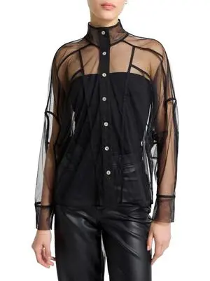 MARCELLA Lane Mesh Button-Up Shirt