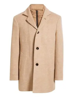 ZANELLA Wool And Cashmere Herringbone Overcoat With Removable Quilted Bib