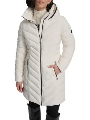 Dkny Hooded Chevron Puffer Jacket Pearl