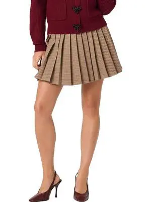 Astr The Label Faux Wrap Pleated Skirt - Tan Plaid