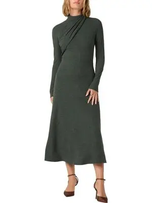 Astr The Label A-line Mock Neck Long Sleeve Dress - Heather Green