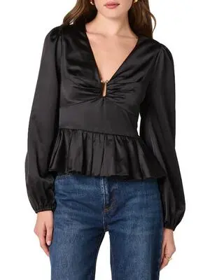 ASTR THE LABEL Satin Peplum Shirt