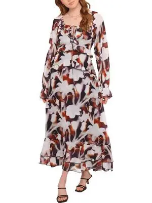 PETAL & PUP Floral Print Long Sleeve Maxi Dress - Blurred Floral