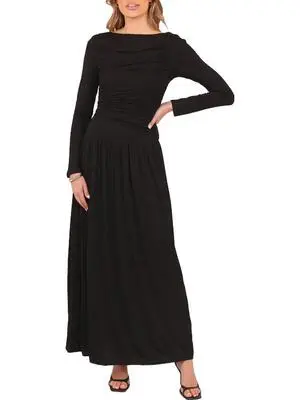 PETAL & PUP Cutout Back Long Sleeve Maxi Dress - Black
