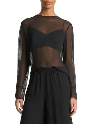VINCE Sheer Lace Trimmed Top