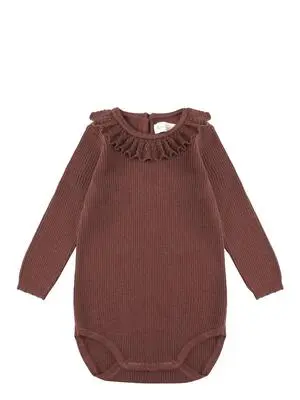 RYLEE + CRU Ruffle Collar Rib Bodysuit - Burgundy