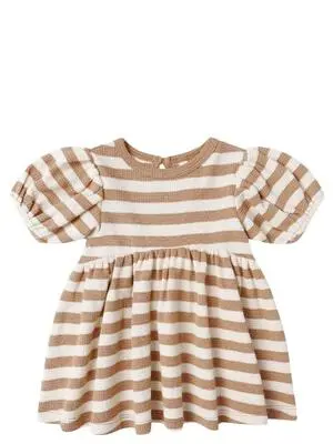 QUINCY MAE Darla Havest Stripe Puff Sleeve Organic Cotton Dress With Bloomers - Spice