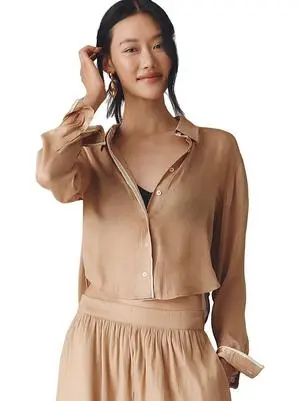Maeve Long-sleeve Silky Buttondown Shirt - Gold