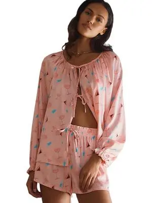 Beach Riot Brianne Top & Brixy Shorts Pajama Set - Pink Holiday Drinks