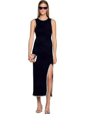 Sandro Rhinestone Trim Velvet Knit Maxi Dress - Black