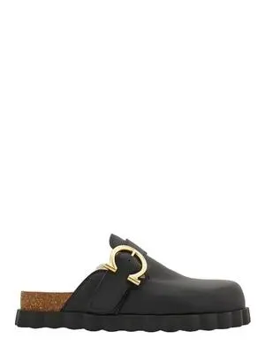 FERRAGAMO Gancini Clog With Rippled Sole - Black